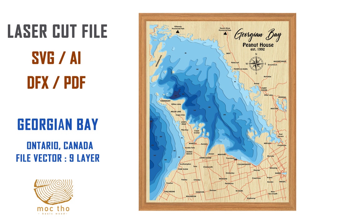 Digital File PDF, SVG - Georgian Bay Ontario Map Bathymetric Depth ...