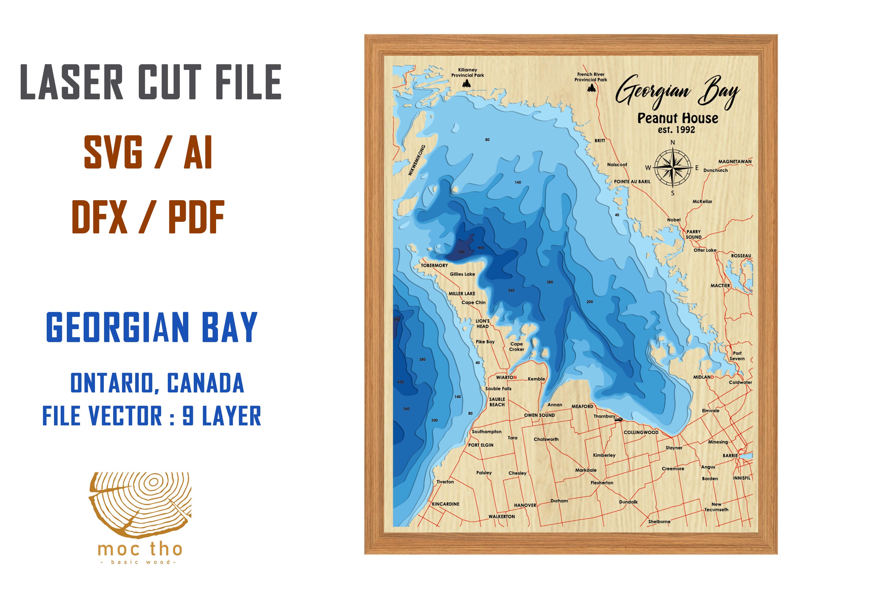 Digital File PDF, SVG - Georgian Bay Ontario Map Bathymetric Depth ...