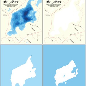 Digital File PDF, SVG - Lac Marois Quebec Map Bathymetric Depth Layers ...