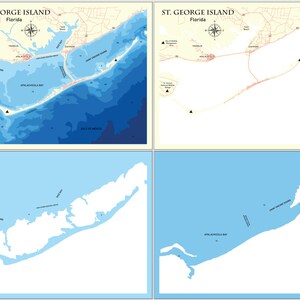 Digital File PDF, SVG - St George Island Florida Bathymetric Depth ...