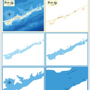 Digital File PDF, SVG - Florida Keys Florida Map Bathymetric Depth ...
