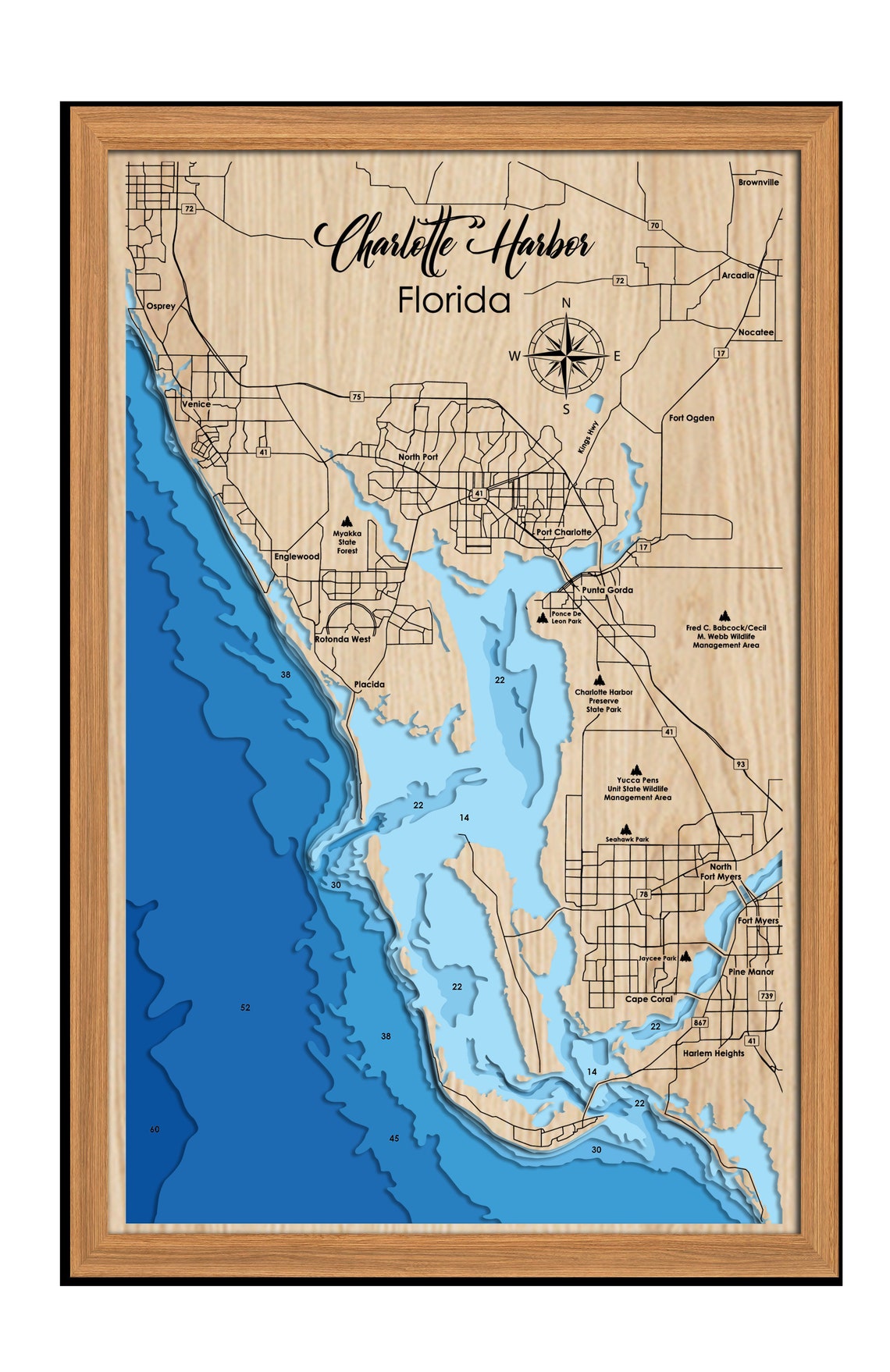Digital File PDF, SVG - Charlotte Harbor Florida, Bathymetric Depth ...