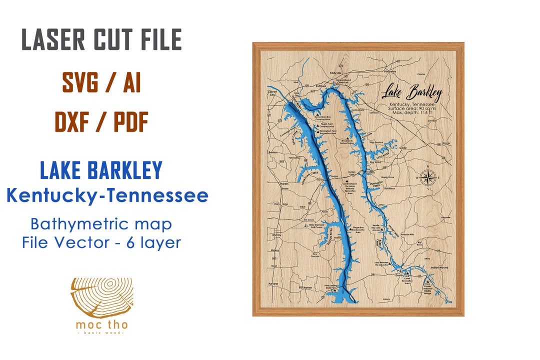 Digital File PDF, SVG - Lake Barkley Kentucky Map Bathymetric Depth ...