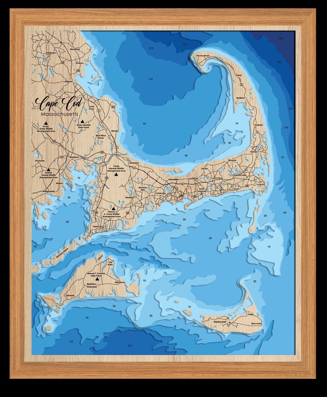 Digital File PDF, SVG - Cape Cod Massachusett Bathymetric Depth Layers ...