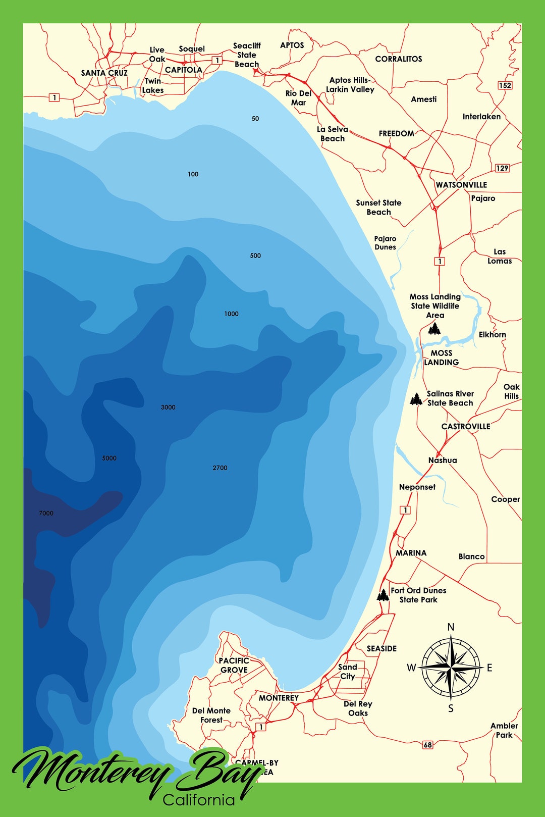 Digital File PDF SVG Monterey Bay California Map - Etsy