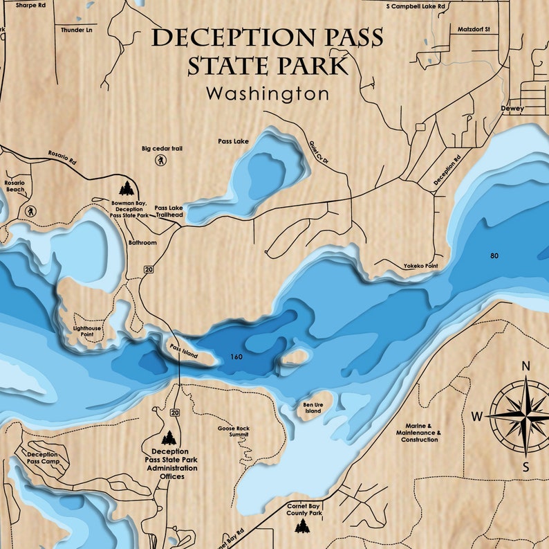 Digital File PDF, SVG - Deception Pass State Park Wa, Bathymetric Depth ...