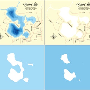 Digital File PDF, SVG - Crooked Lake, Wisconsin Map Bathymetric Depth ...