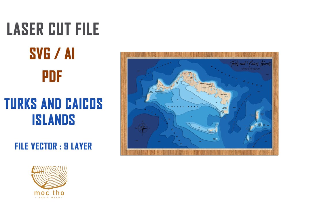 Digital File PDF, SVG - Turks and Caicos Islands Bathymetric Depth ...