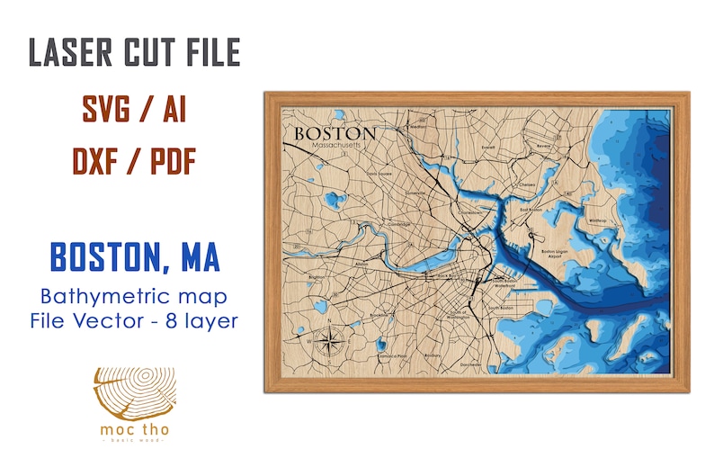 Digital File PDF SVG Boston Massachusetts Bathymetric - Etsy