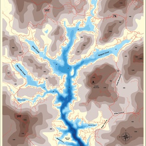 Digital File PDF, SVG - Lake Burton Georgia Map, Bathymetric Depth ...