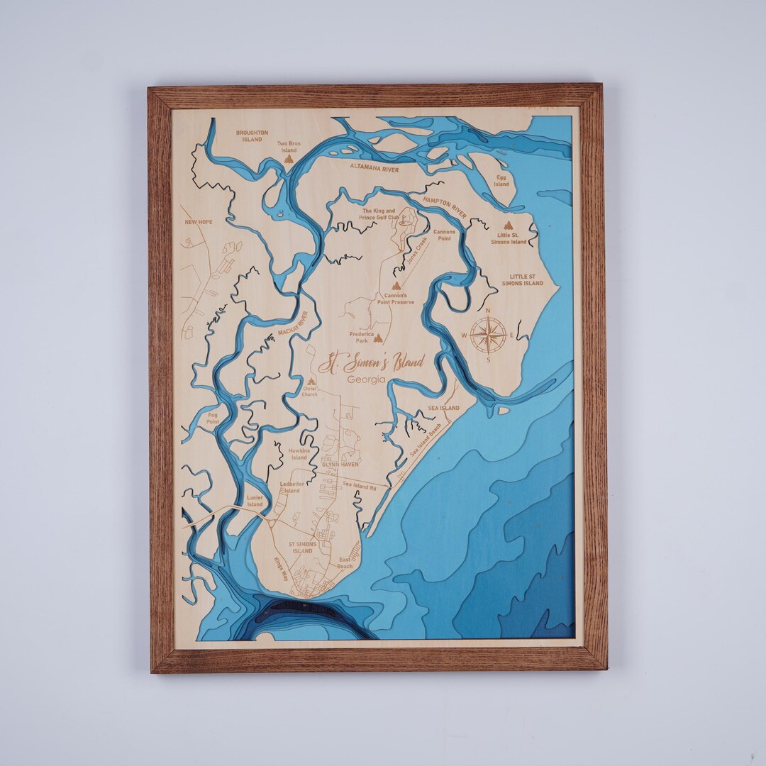 St Simons Island Georgia Wood Map 3D Custom Lake, Island, Coast Map ...