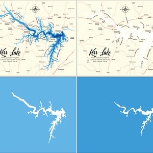 Digital File PDF, SVG - Kerr Lake North Carolina Map Bathymetric Depth ...