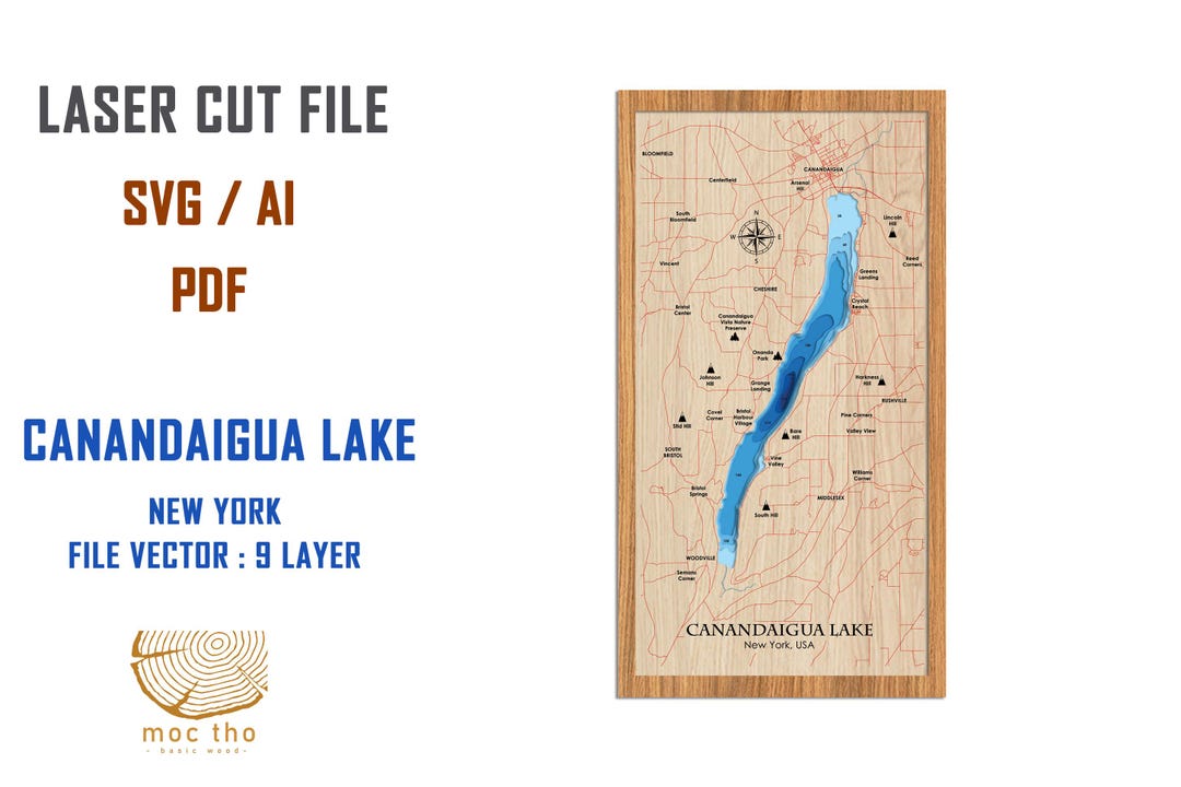 Digital File PDF, SVG - Lake Canandaigua New York Map, Bathymetric ...