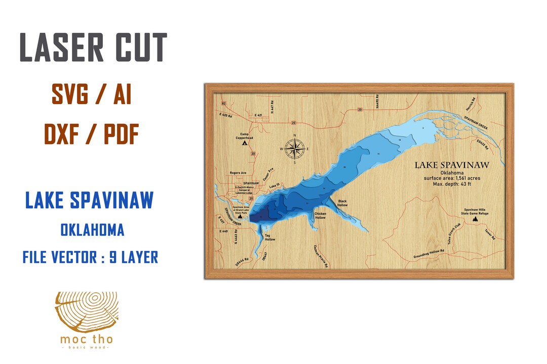 Digital File PDF, SVG - Spavinaw Lake Oklahoma Bathymetric Depth Layers ...