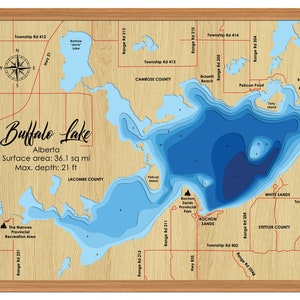 Digital File PDF, SVG Buffalo Lake, Alberta Bathymetric Depth Layers ...