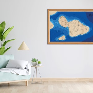 Digital File PDF, SVG - Maui Island of Hawaii Map Bathymetric Depth ...