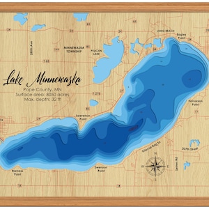 Digital File PDF, SVG - Lake Minnewaska Minnesota Bathymetric Depth ...