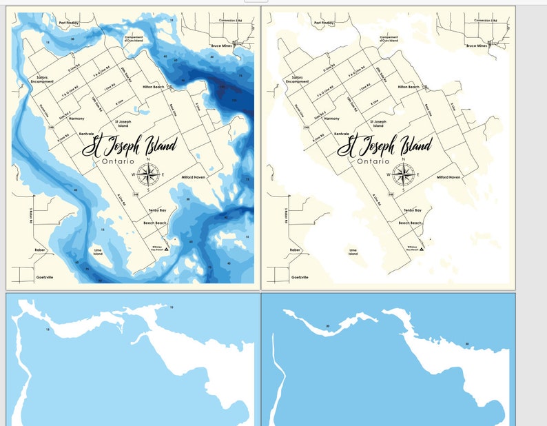 Digital File PDF, SVG - St Joseph Island Ontario Bathymetric Depth ...