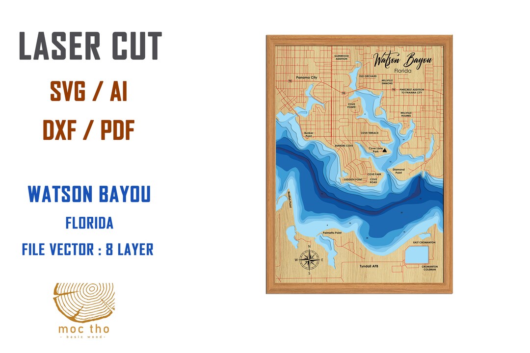 Digital File PDF, SVG - Watson Bayou Panama City Florida, Bathymetric ...
