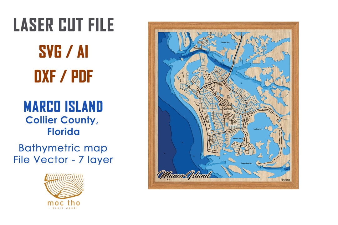 Digital File PDF, SVG - Marco Island Florida Map Bathymetric Depth ...