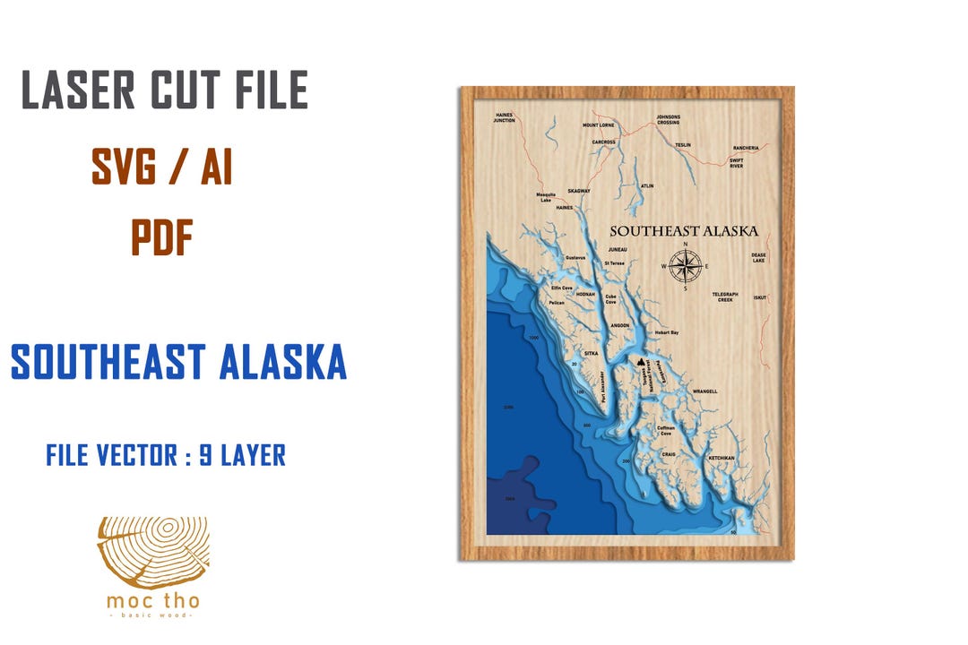 Digital File PDF, SVG - Southeast Alaska Bathymetric Depth Layers SVG ...