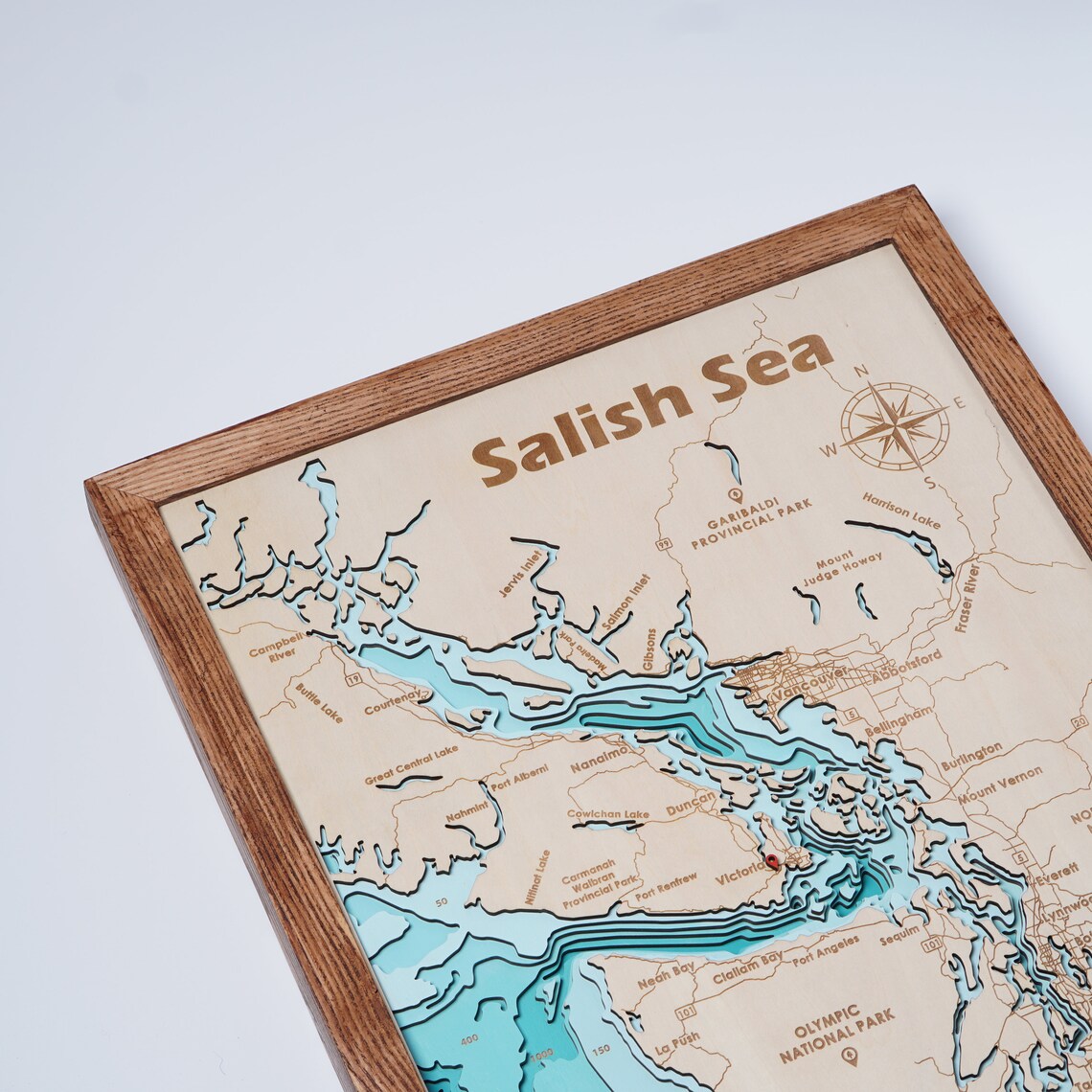 Salish Sea Wood Map 10 Layer Custom Map Wood Bathymatric - Etsy