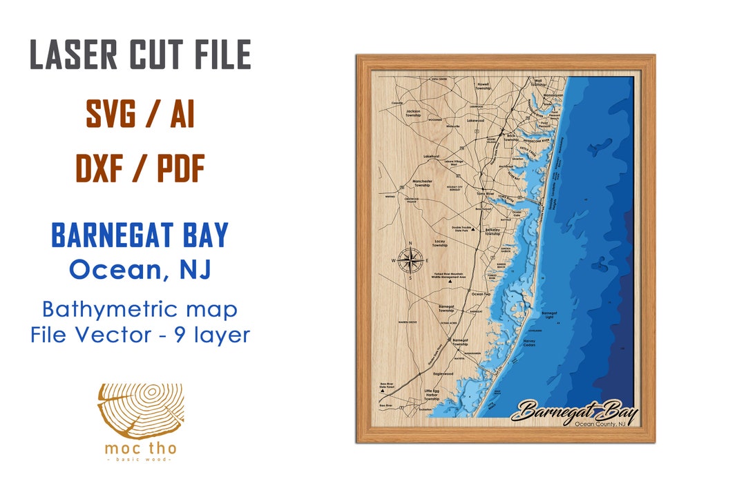Digital File PDF, SVG - Barnegat Bay New Jersey Map, Bathymetric Depth ...