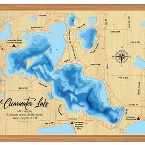 Digital File PDF, SVG - Clearwater Lake Minnesota Bathymetric Depth ...