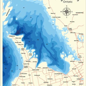 Digital File PDF, SVG - Georgian Bay Ontario Map Bathymetric Depth ...