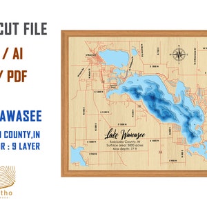 Digital File PDF, SVG - Lake Wawasee Indiana Map Bathymetric Depth ...