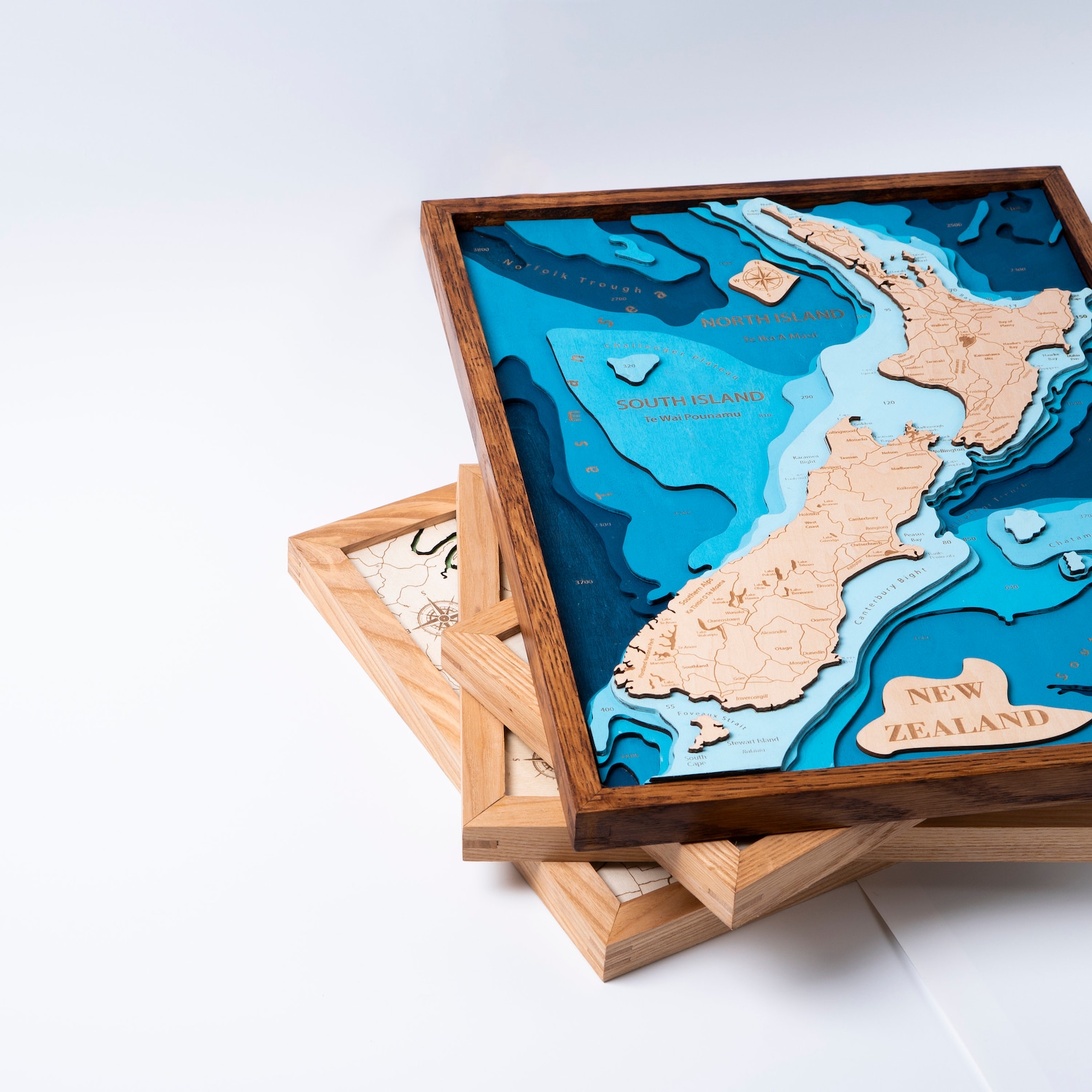 New Zealand Map Wood Bathymetric Map Custom Wood Lake River - Etsy