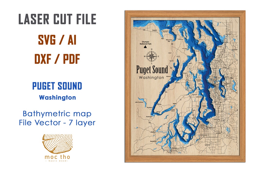 Digital File Pdf Svg Puget Sound Bathymetric Depth Layers Svg File