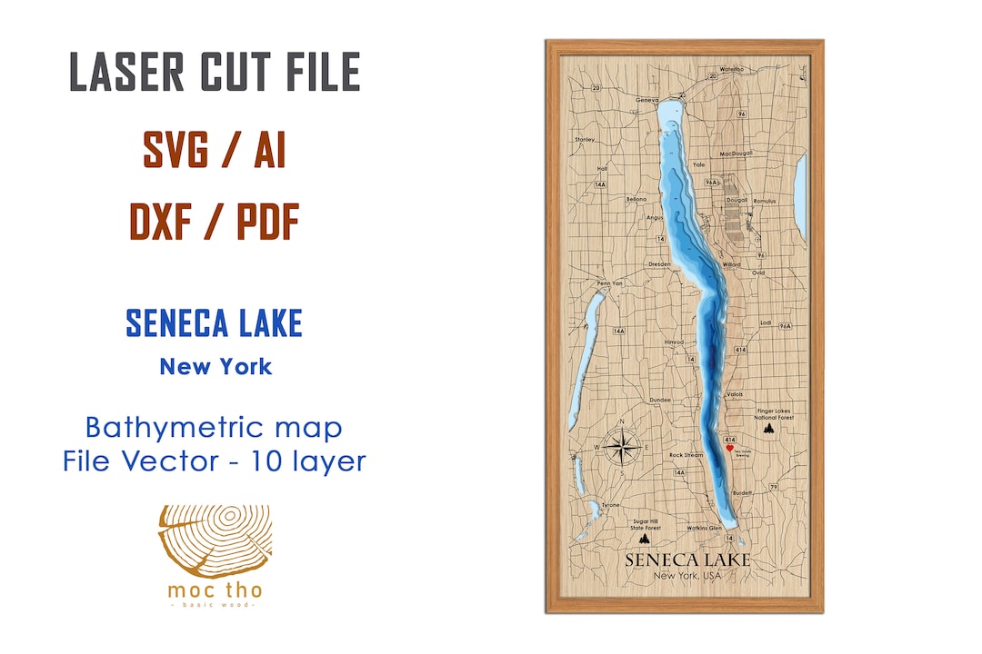 Digital File PDF, SVG - Seneca Lake Ny Bathymetric Depth Layers SVG ...