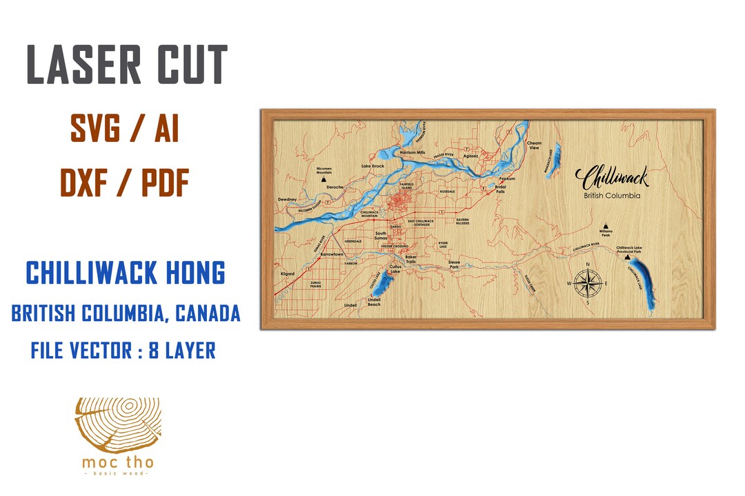 Digital File PDF, SVG Chilliwack British Columbia Bathymetric Depth ...