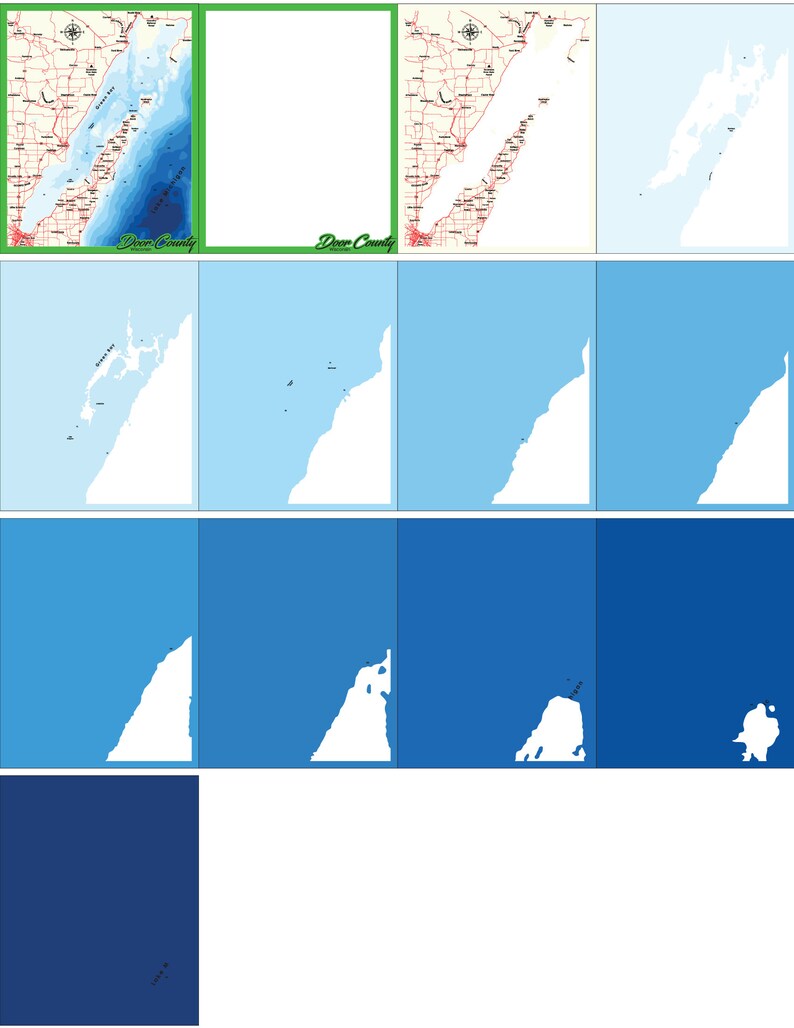 Digital File PDF, SVG - Door County Green Bay Wisconsin Map ...