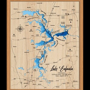 Digital File PDF, SVG - Lake Eufaula Oklahoma, Bathymetric Depth Layers ...