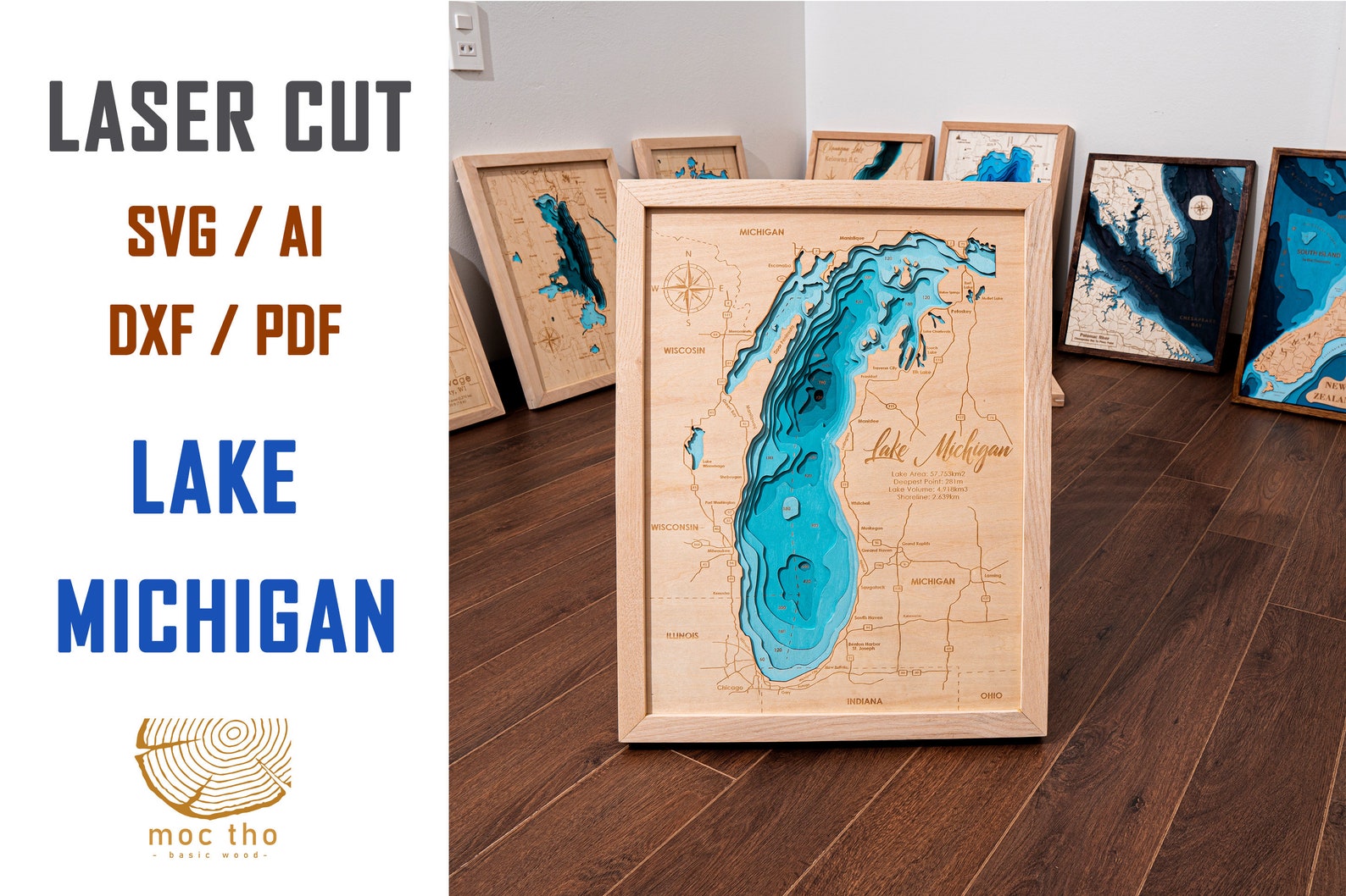 Digital File DXF AI SVG Michigan Lake Map Wood Bathymetric - Etsy