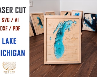 Digital File DXF, AI, SVG Custom Map Wood Bathymetric Map , Custom Wood ...