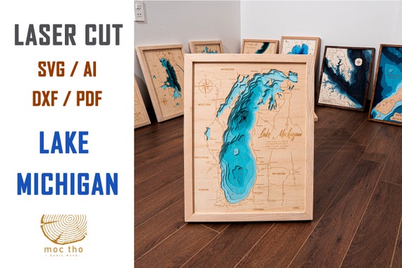 Digital File DXF AI SVG Michigan Lake Map Wood Bathymetric - Etsy