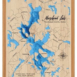 Digital File PDF, SVG - Moosehead Lake Maine Map Bathymetric Depth ...