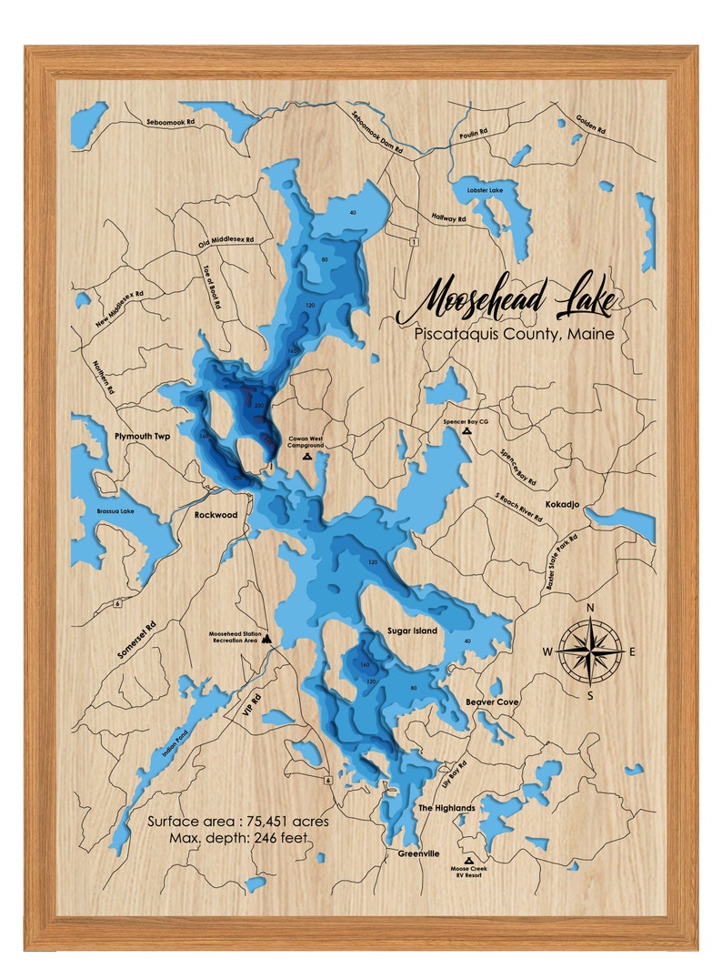 Digital File PDF SVG Moosehead Lake Maine Map Bathymetric - Etsy