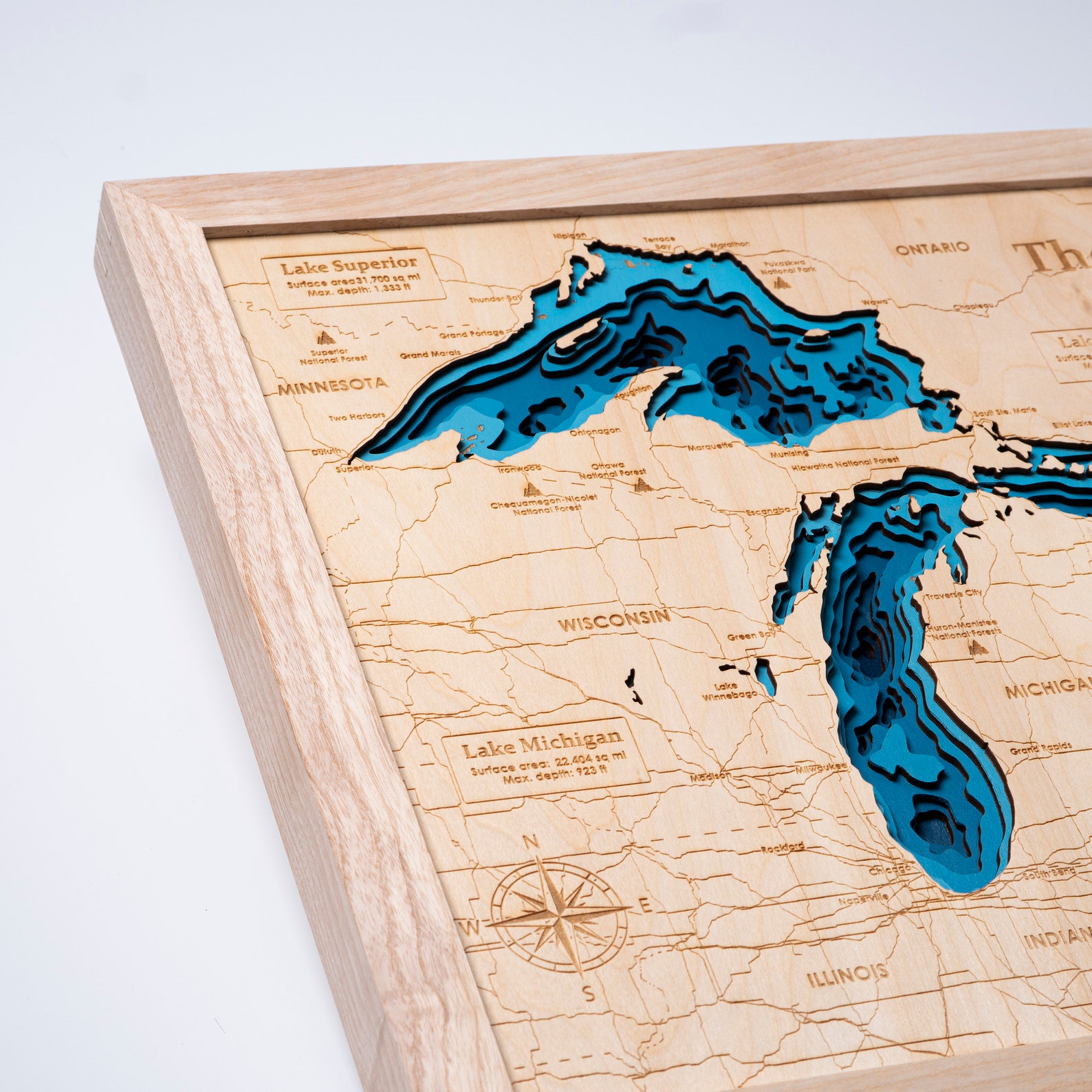 The Great Lakes Map Wood - Custom 3D Map Wood Bathymatric Map, Custom ...