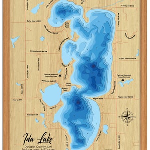 Digital File PDF, SVG - Lake Ida Douglas Minnesota Bathymetric Depth ...