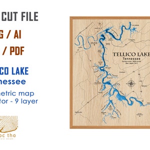 Digital File PDF, SVG - Tellico Lake Tennessee, Bathymetric Depth ...