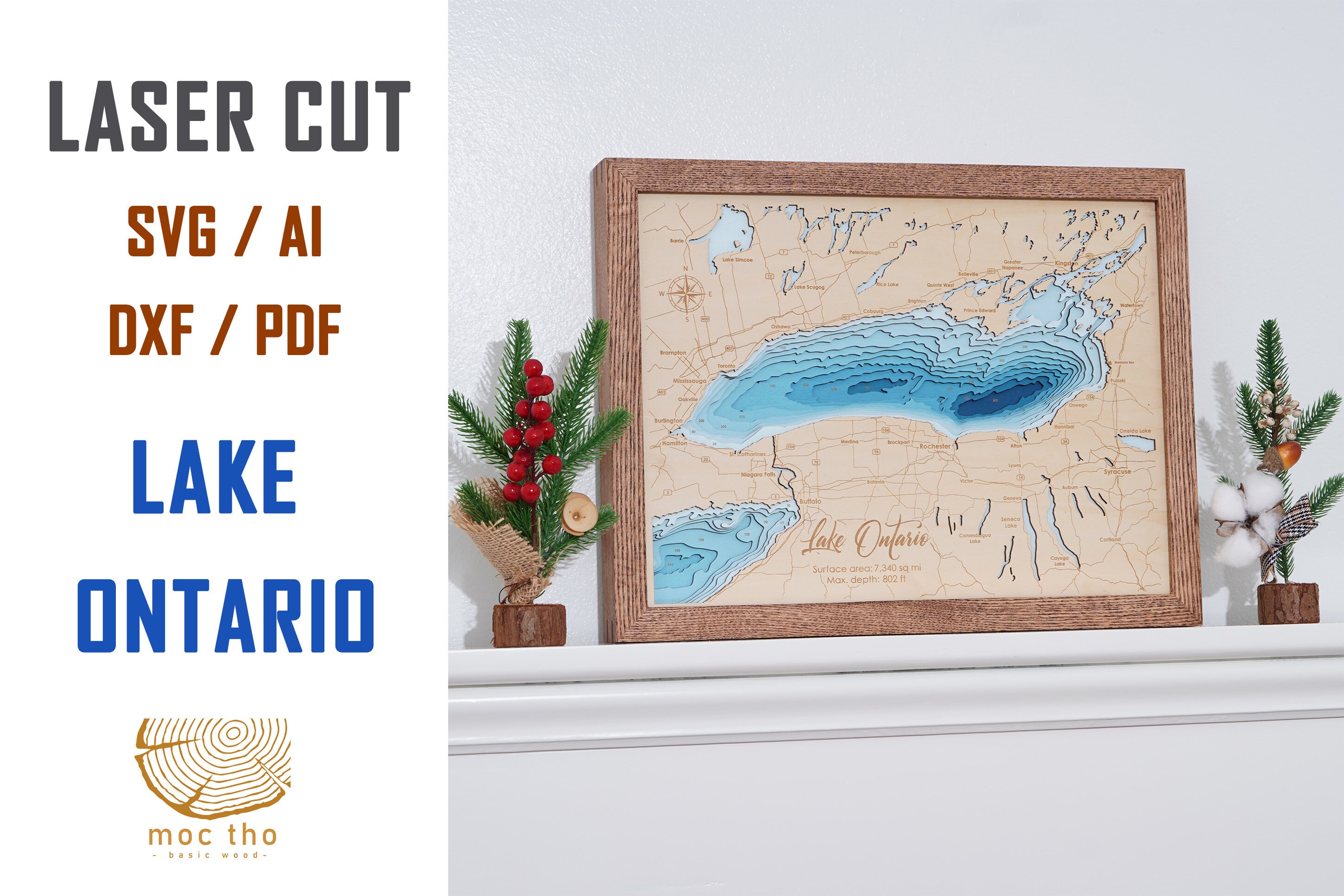 Digital File DXF AI SVG Lake Ontario Map Wood Bathymetric - Etsy Canada