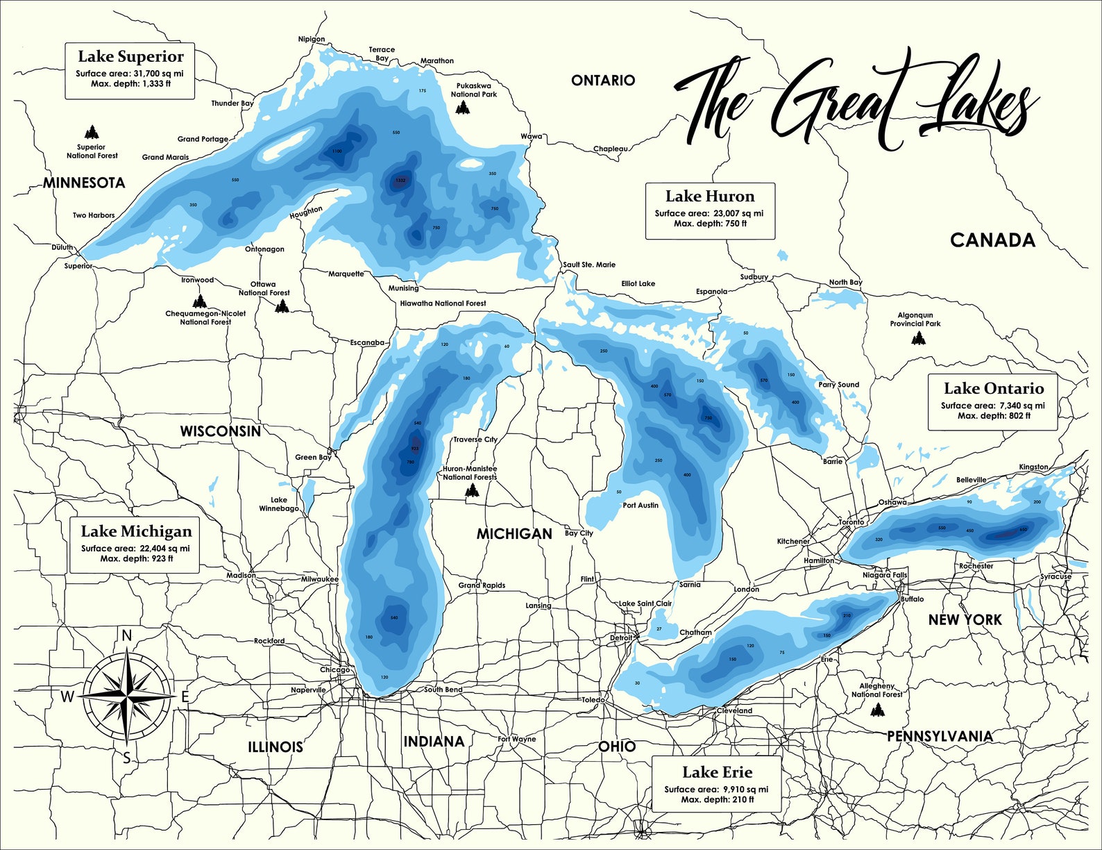 Digital File PDF, AI, SVG the Great Lakes Map Wood Multilayer Laser Cut ...
