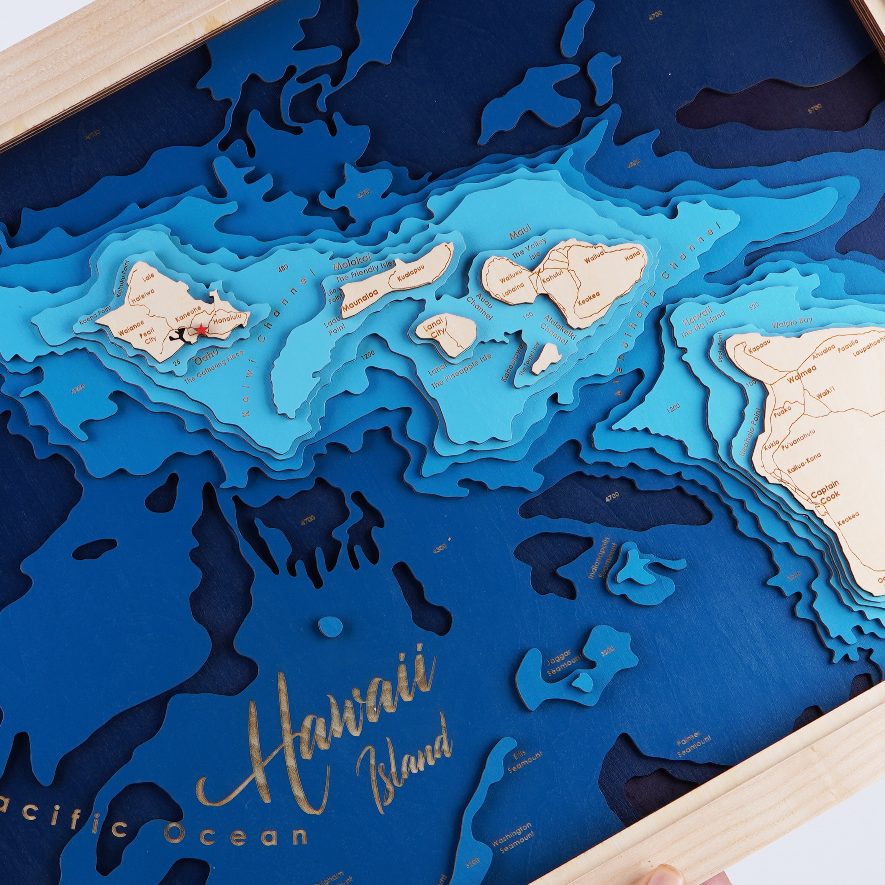 Islands of Hawaii Wood Map 3D Custom Lake, Island, Coast Map ...