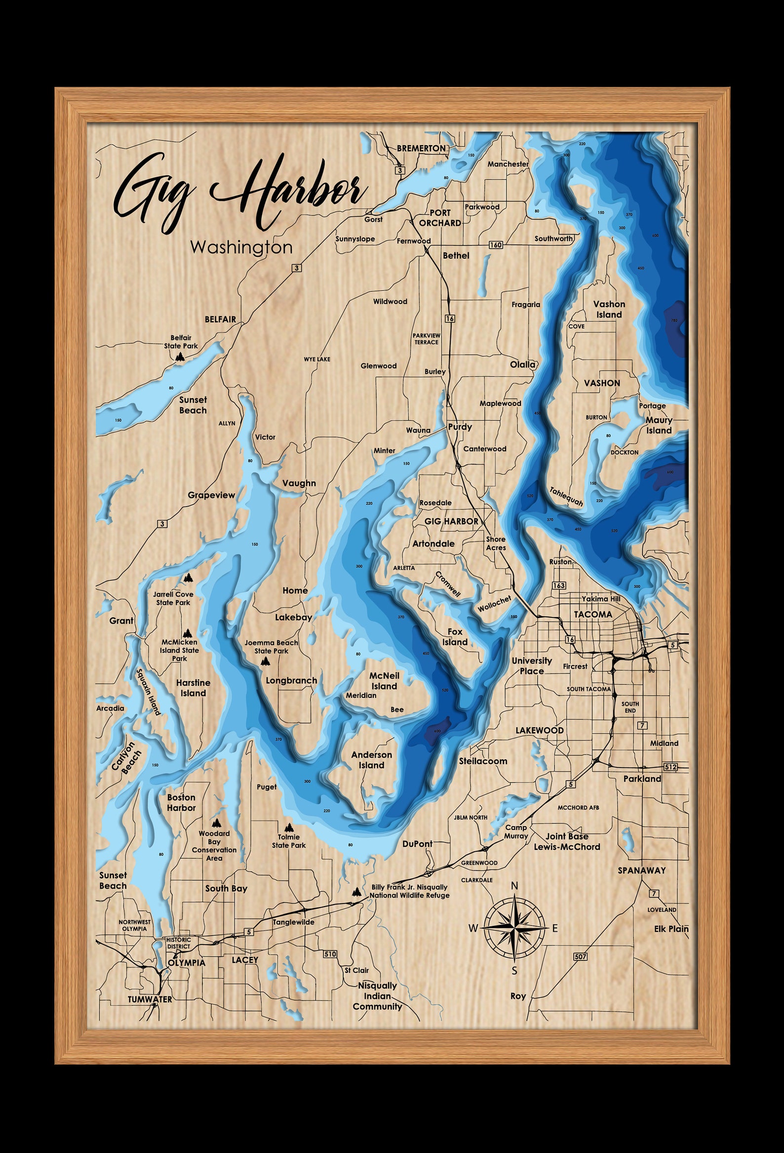 Digital File PDF, SVG - Gig Harbor Washington, Bathymetric Depth Layers ...