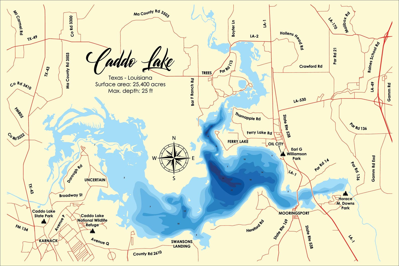 Digital File PDF, SVG - Caddo Lake Tx La Bathymetric Depth Layers SVG ...