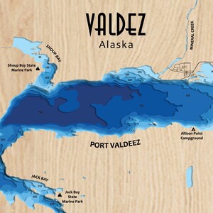 Digital File PDF, SVG - Valdez Alaska , Bathymetric Depth Layers SVG ...